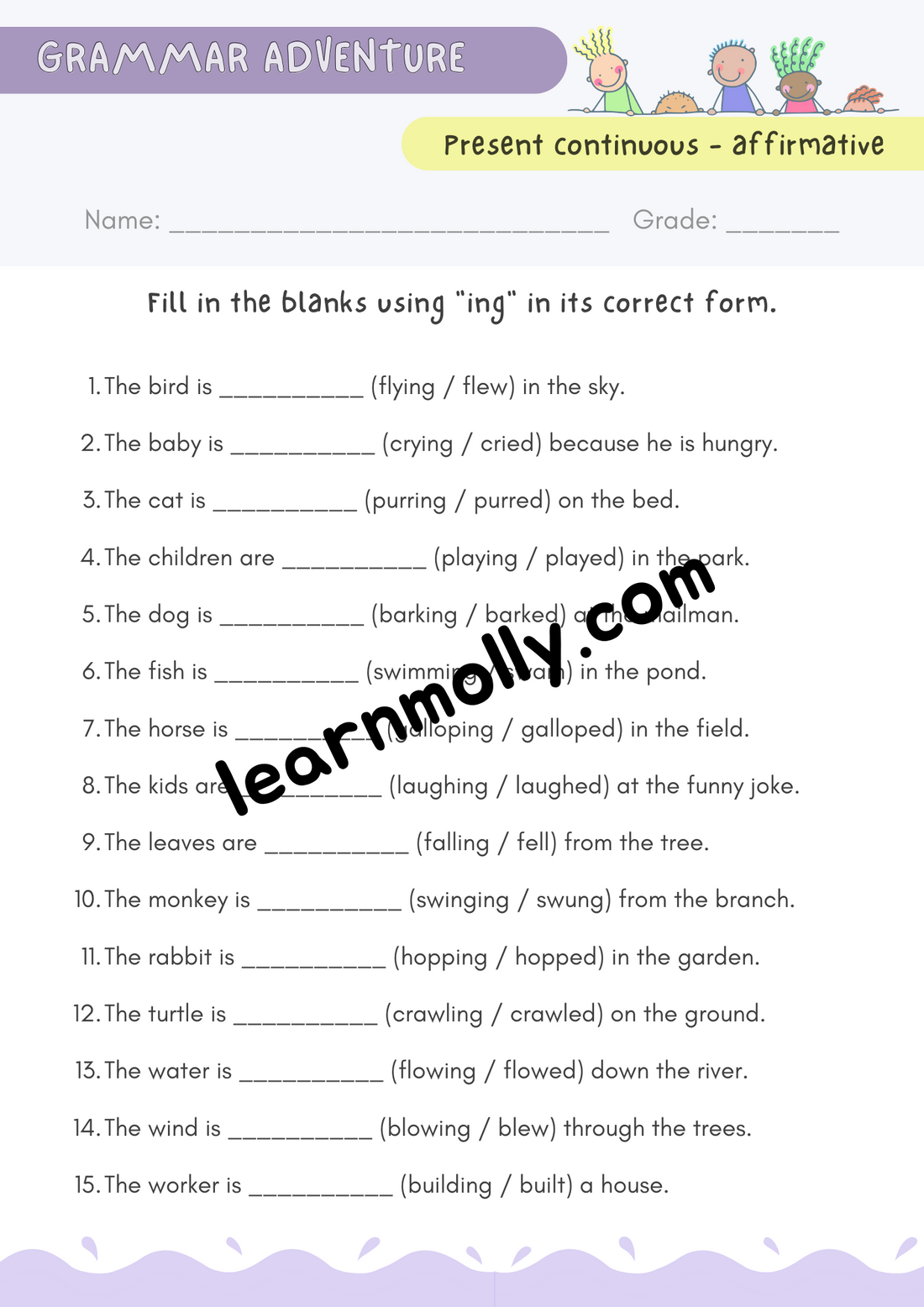 English Worksheet- Is/ Isn't/ Are/ Aren't/ doesn't/ ing – Ask Molly